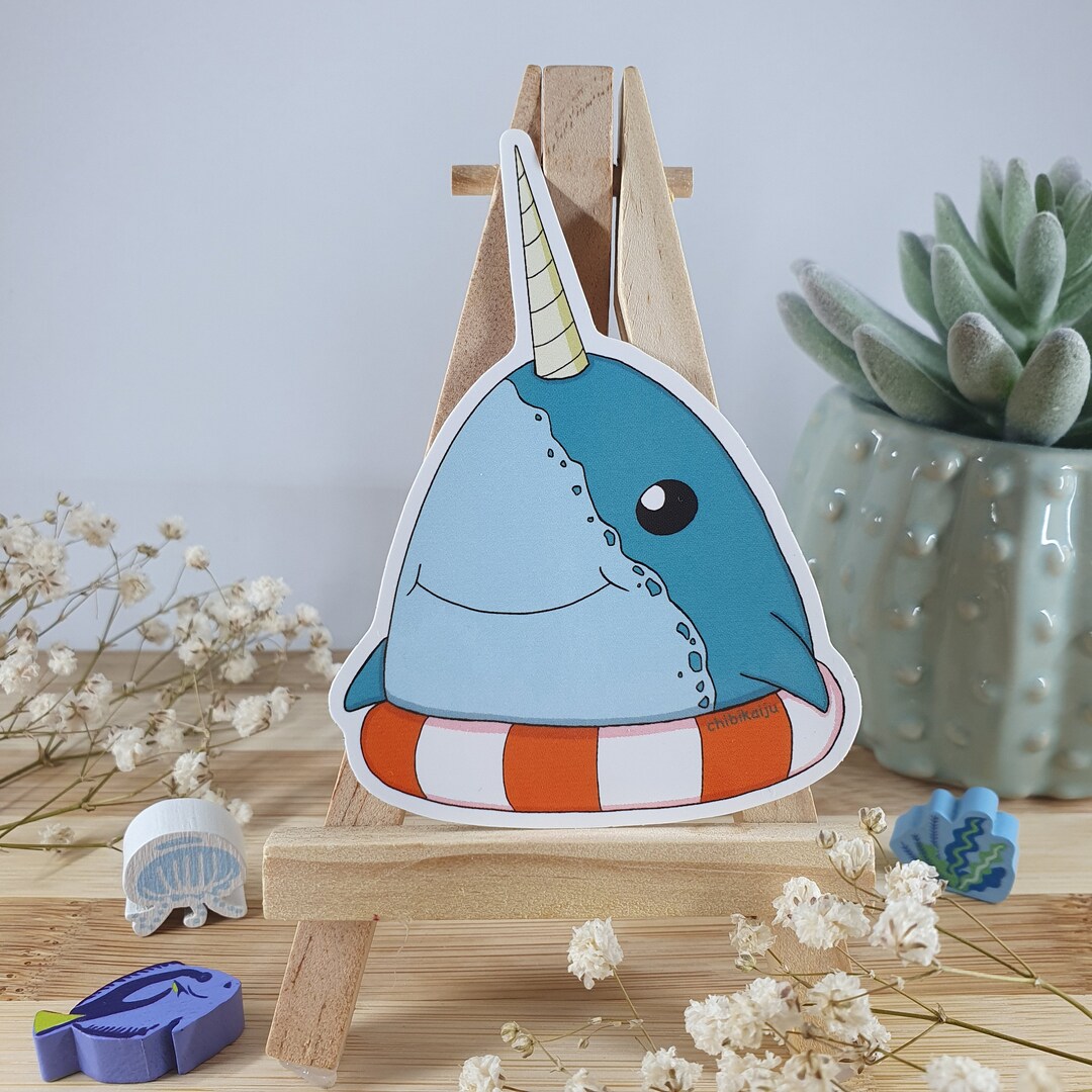 Cute Chibi Narwhal Floaties Sea Animal Gloss Vinyl Notebook Laptop ...