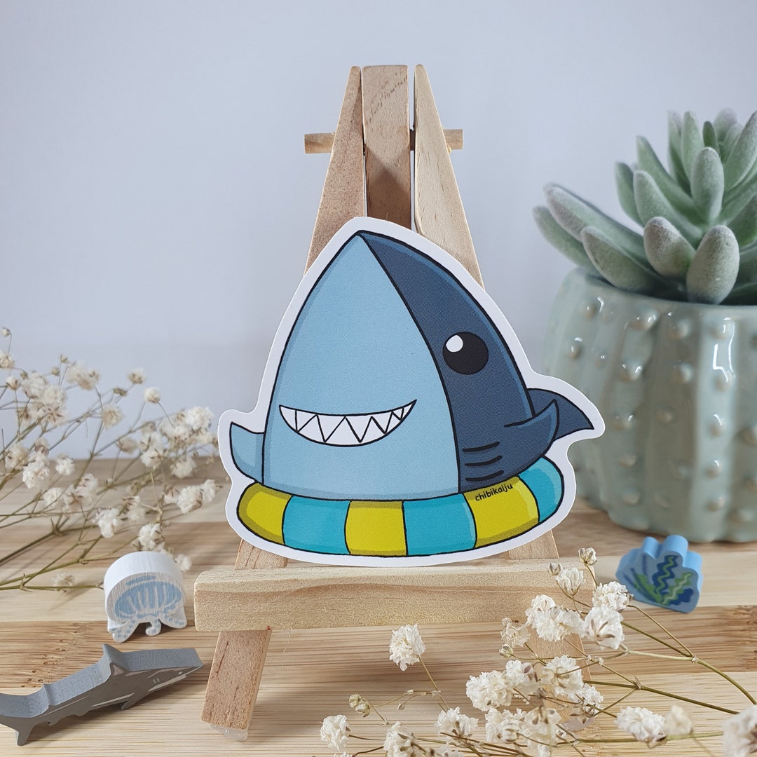 Cute Chibi Shark Floaties Sea Animal Gloss Vinyl Notebook Laptop ...