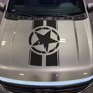 Hood Racing Stripes + Star Graphics Vinyl Decals for 2023 2024 F150 ...