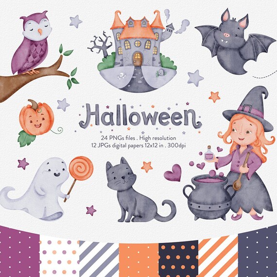 Halloween Digital Watercolor Clipart Halloween Clipart Cute - Etsy