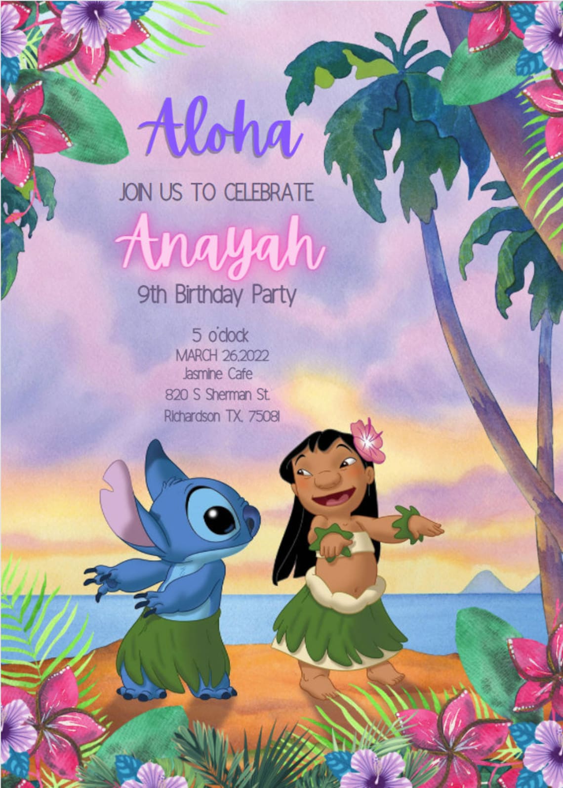 Invitación temática a la fiesta de Lilo & Stitch Evite - Etsy México