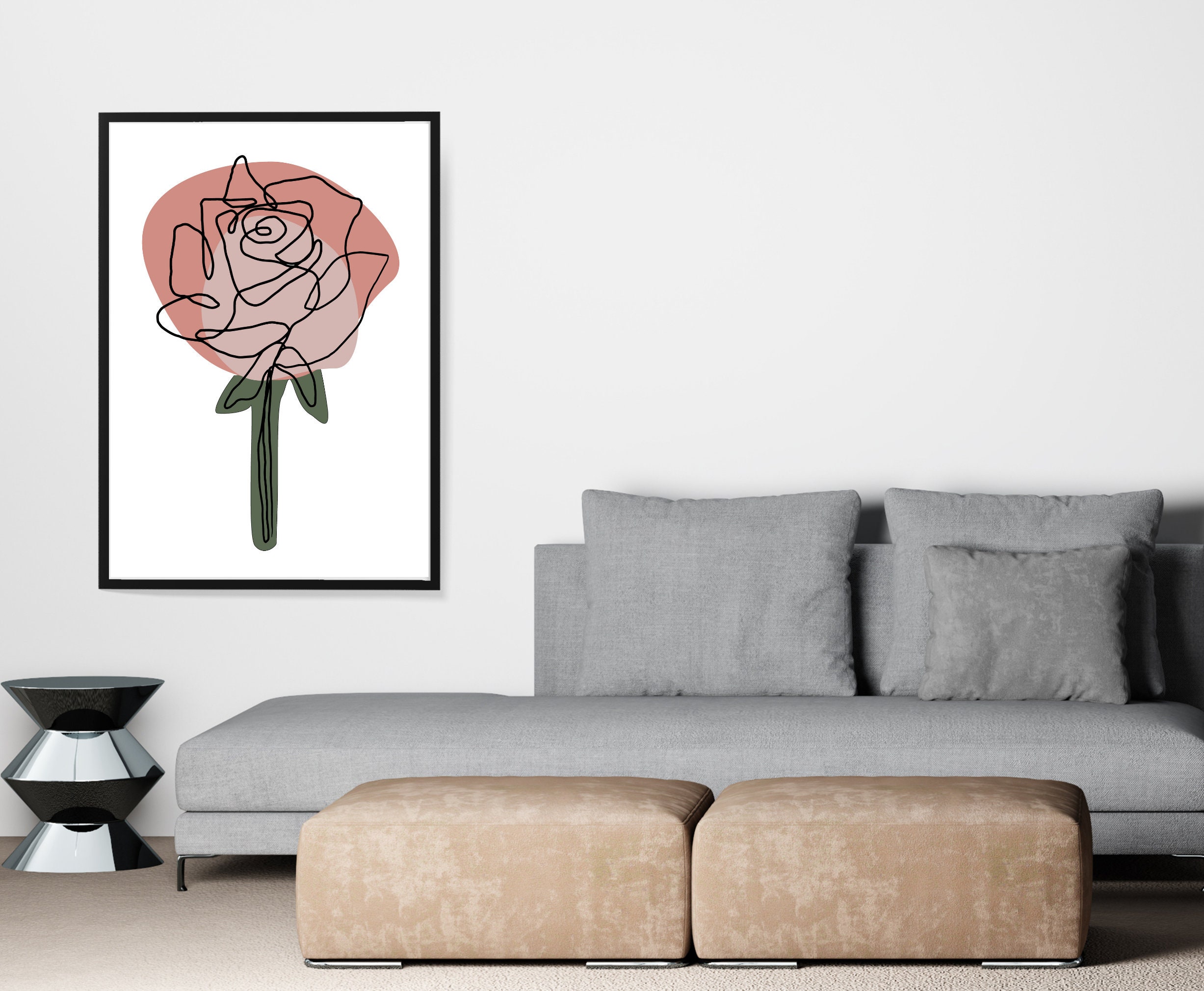 Rose Line Drawing Print, Rose Sketch Art, One Line Print, Line Drawing ...