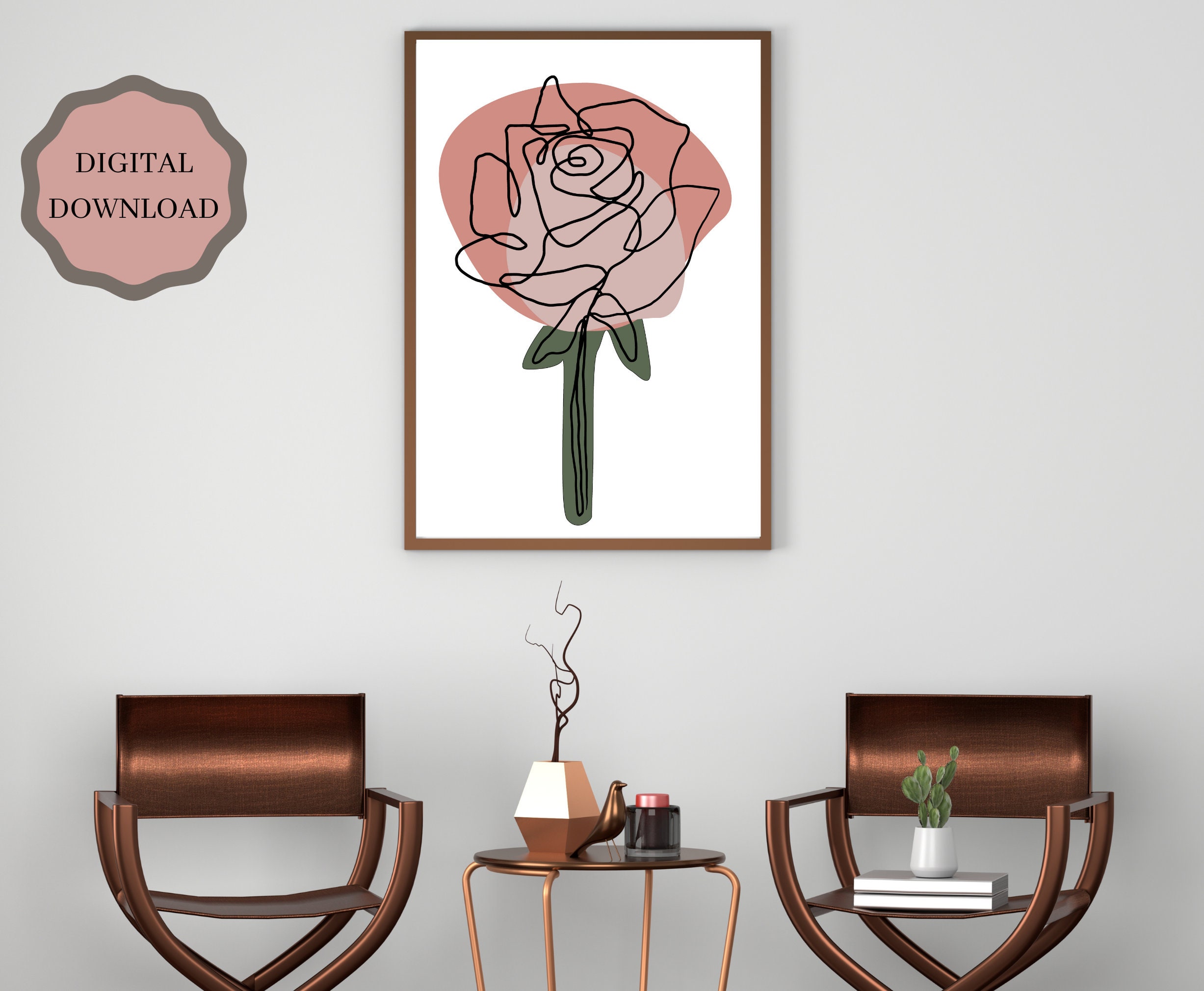 Rose Line Drawing Print, Rose Sketch Art, One Line Print, Line Drawing ...