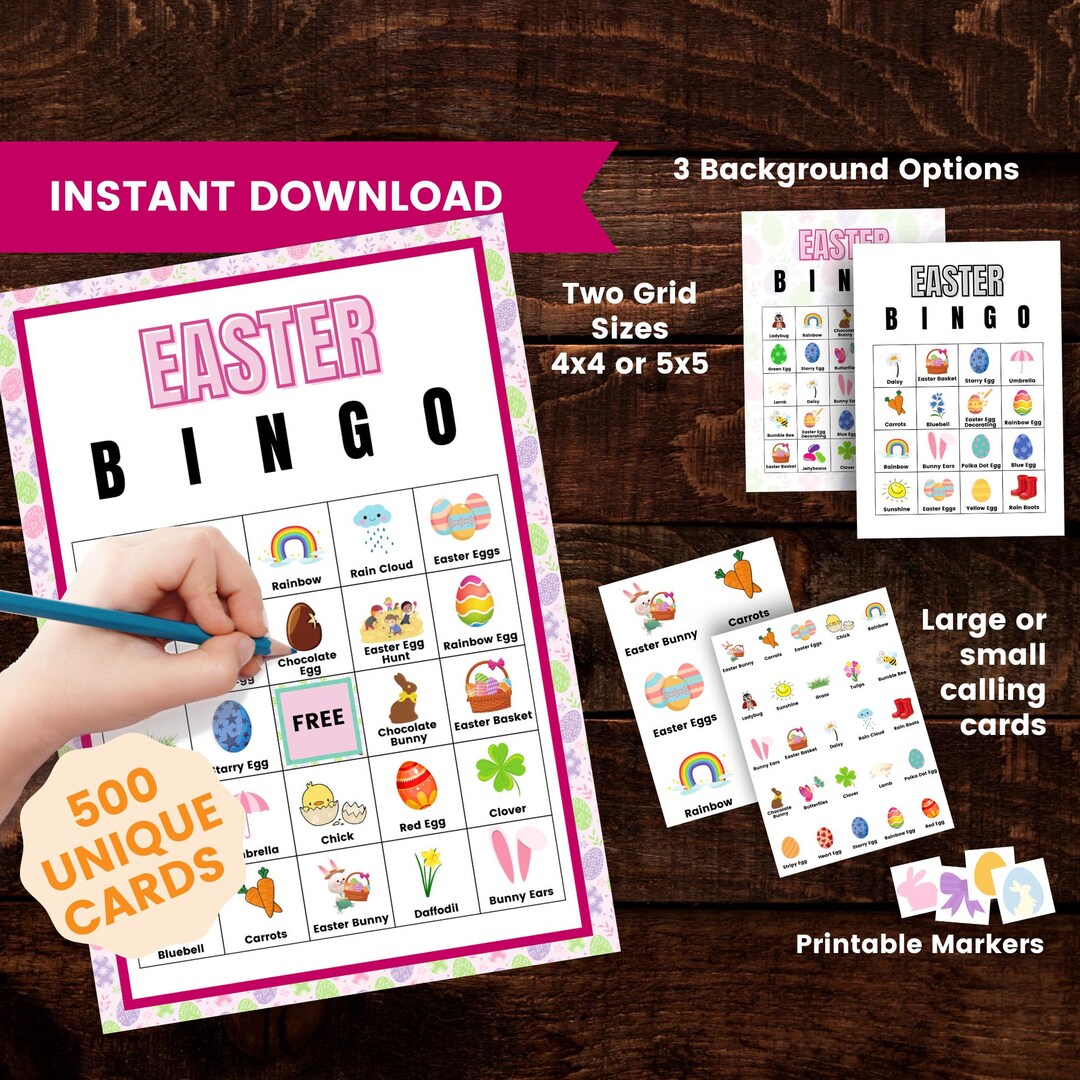 Easter Bingo Printable | Children Easter Party Game | 500 Unique Cards ...