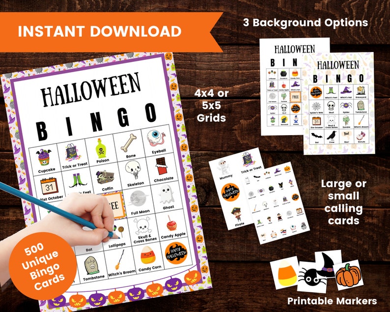 Halloween Bingo Printable Children Halloween Party Game 500 Unique ...
