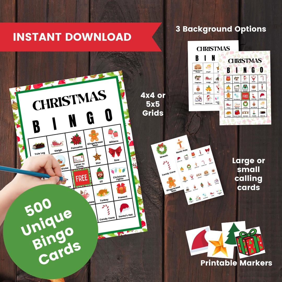 Christmas Bingo Printable | Children Christmas Party Game | 500 Unique ...