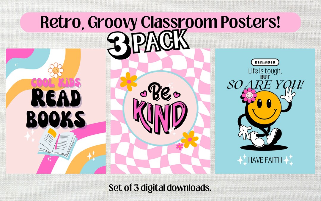 Retro, Groovy, Reading Poster Bundle (set of 3 Printable Posters ...
