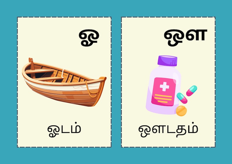 Tamil Alphabet Flashcards Set of 12 Letters Printable Educational Cards ...