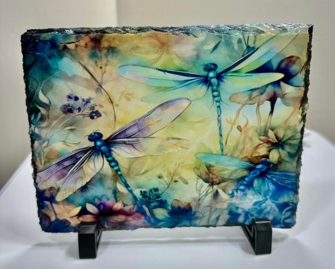 Dragonflies in Watercolor, Slate Rock, Unique Gift Idea - Etsy