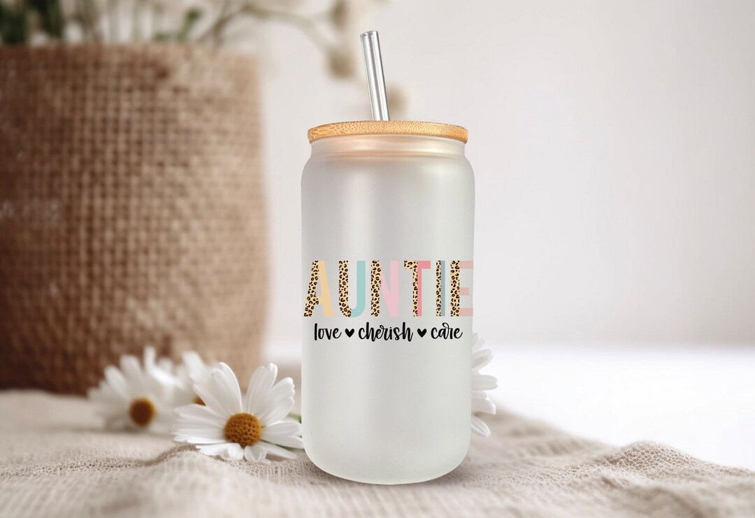 Auntie Cup, Aunt Tumbler, Leopard Print, Love, Cherish, Care, Aunt Gift ...