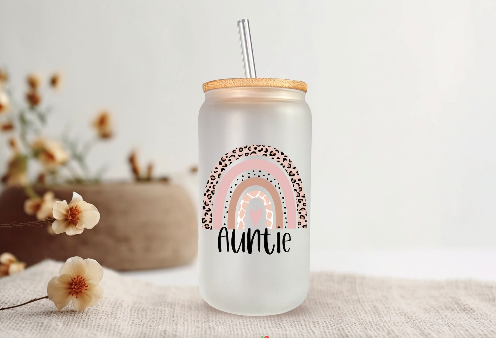 Auntie Cup, Rainbow, Leopard Print, Polkadots, Aunt Gift, 16oz Libbey ...