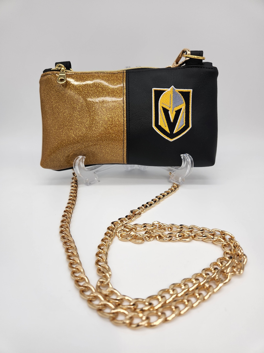 Handmade VGK Embroidered Logo Gold Glitter Crossbody Purse With 47 ...