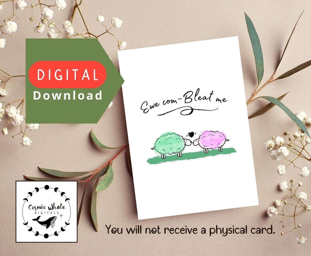 DIGITAL PRINTABLE Valentine's Day Card, Sheep Pun, Ewe, Heart Sweetest ...