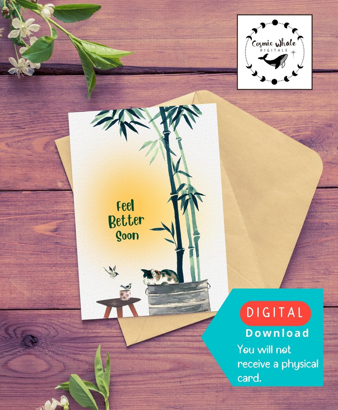 DIGITAL PRINTABLE Get Well Soon Card Cat Sleeping Resting Recovery ...