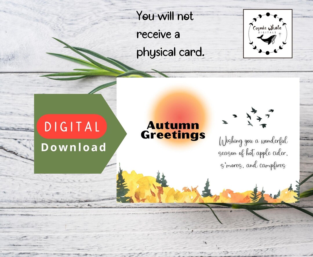 DIGITAL PRINTABLE Autumn Greeting Card Any Occasion Fall Leaves Trees ...