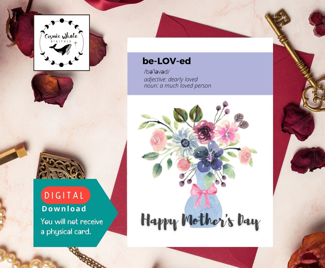 DIGITAL PRINTABLE Happy Mother's Day, Card, Beloved, Flowers, Vase ...
