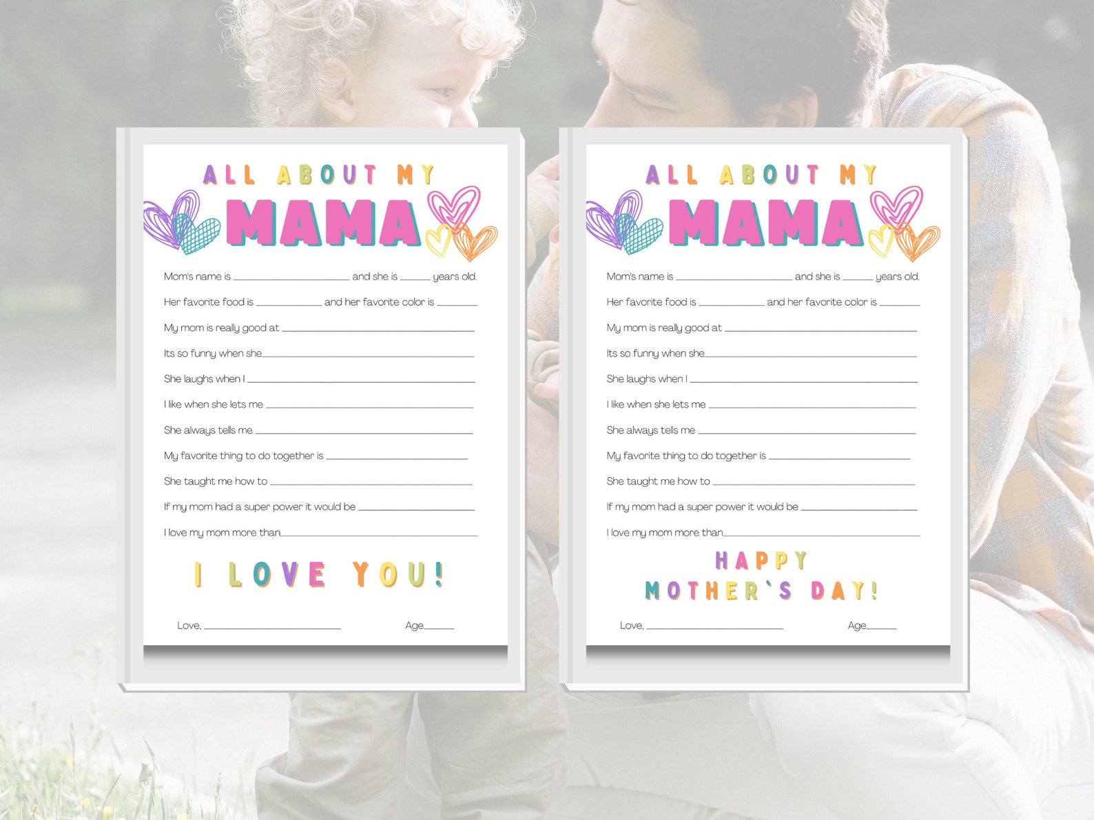 All About Mom Printable Fill in Template, Mothers Day Gift From Kids ...