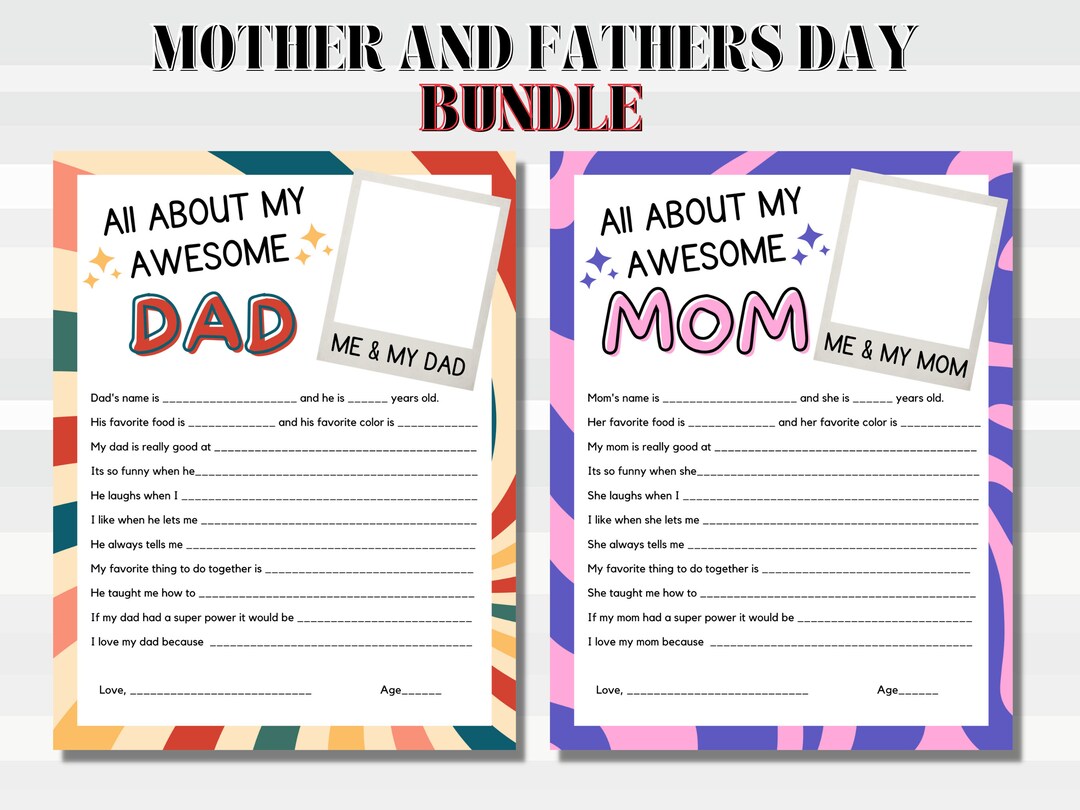 All About Mom and All About Dad Bundle, Printable Fill in Template for ...