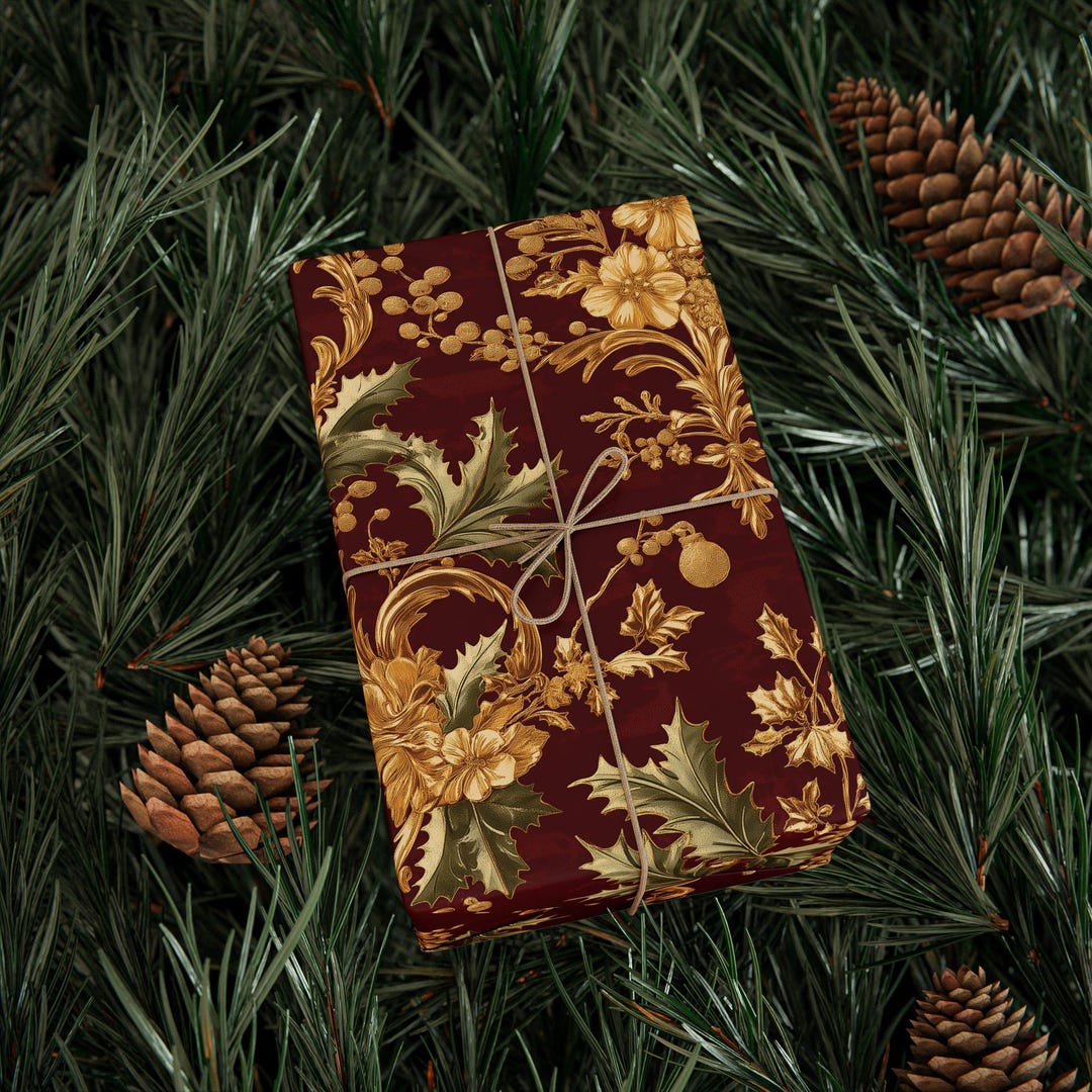 Regal Red and Gold Premium Christmas Wrapping Paper, Classic Elegant ...