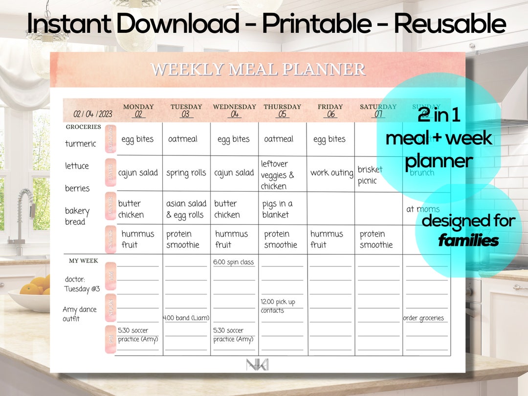 INSTANT DOWNLOAD Printable Weekly Meal Planner for Families - Etsy