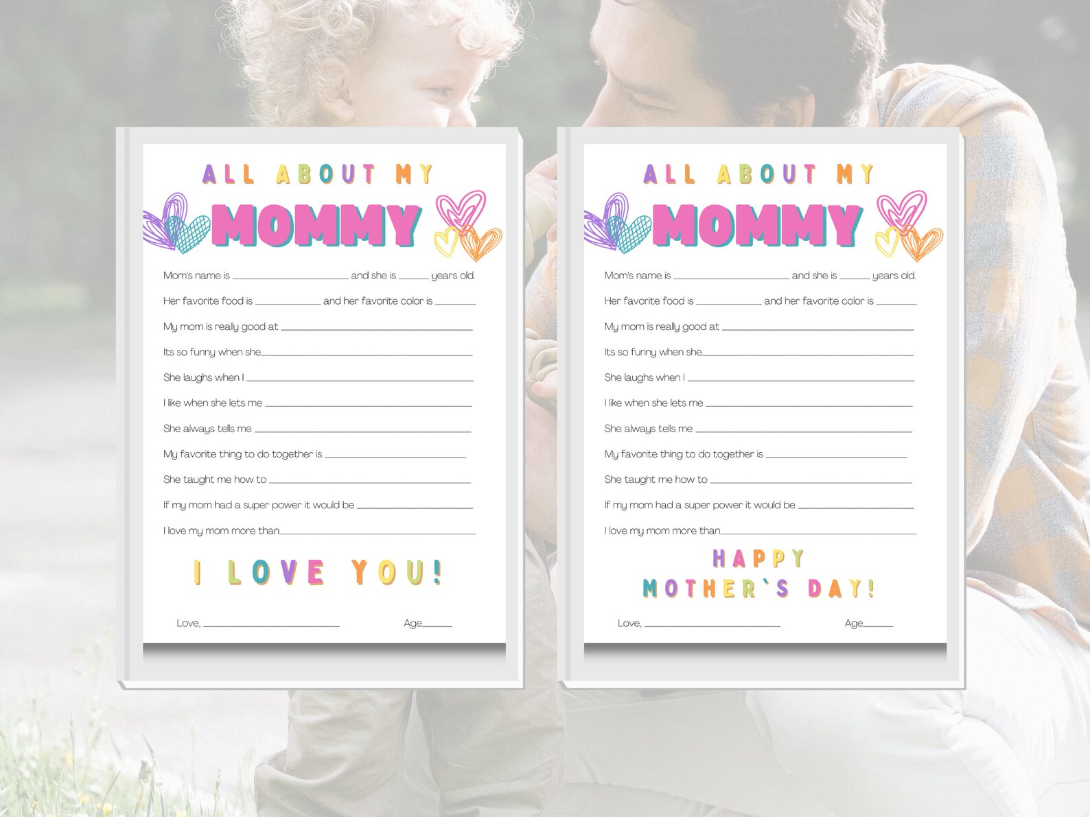 All About Mom Printable Fill in Template, Mothers Day Gift From Kids ...