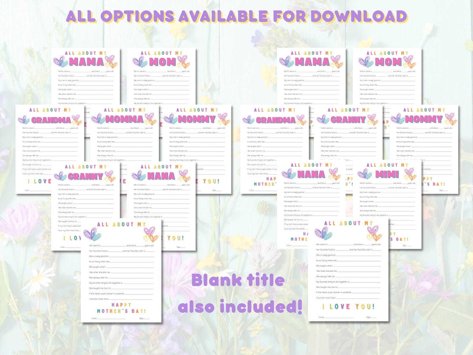 All About Mom Printable Fill in Template, Mothers Day Gift From Kids ...