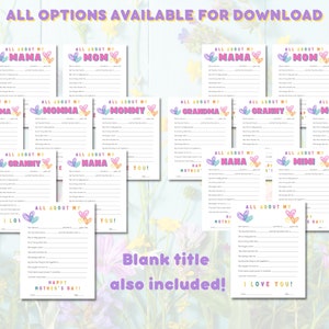 All About Mom Printable Fill in Template, Mothers Day Gift From Kids ...