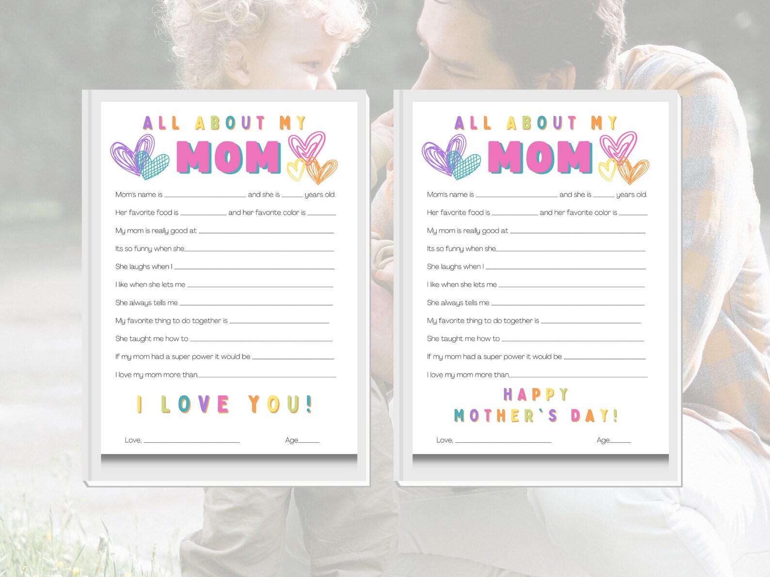 All About Mom Printable Fill in Template, Mothers Day Gift From Kids ...