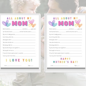 All About Mom Printable Fill in Template, Mothers Day Gift From Kids ...