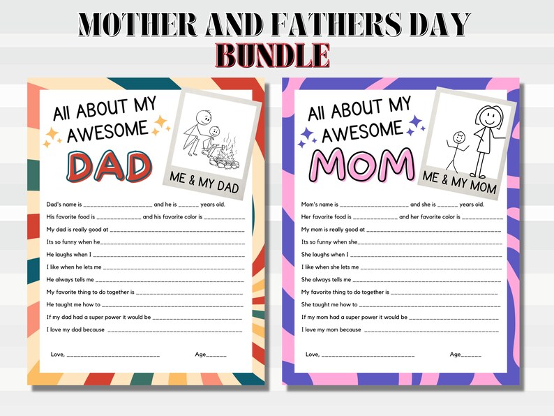 All About Mom and All About Dad Bundle Printable Fill in - Etsy
