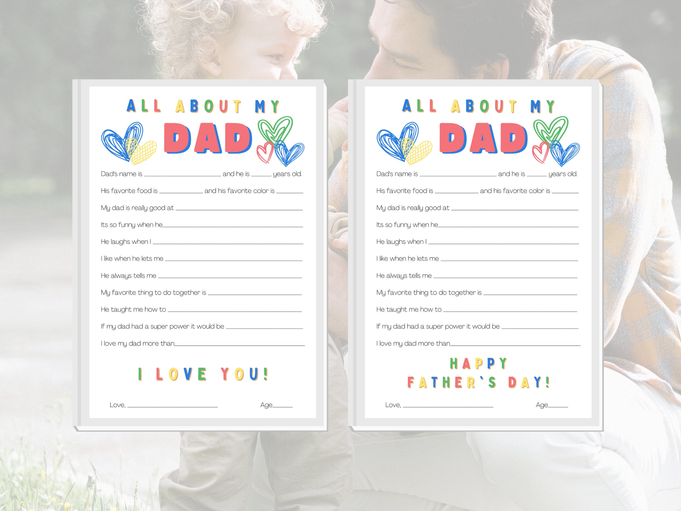 All About Dad Printable Fill in Template Fathers Day Gift - Etsy UK
