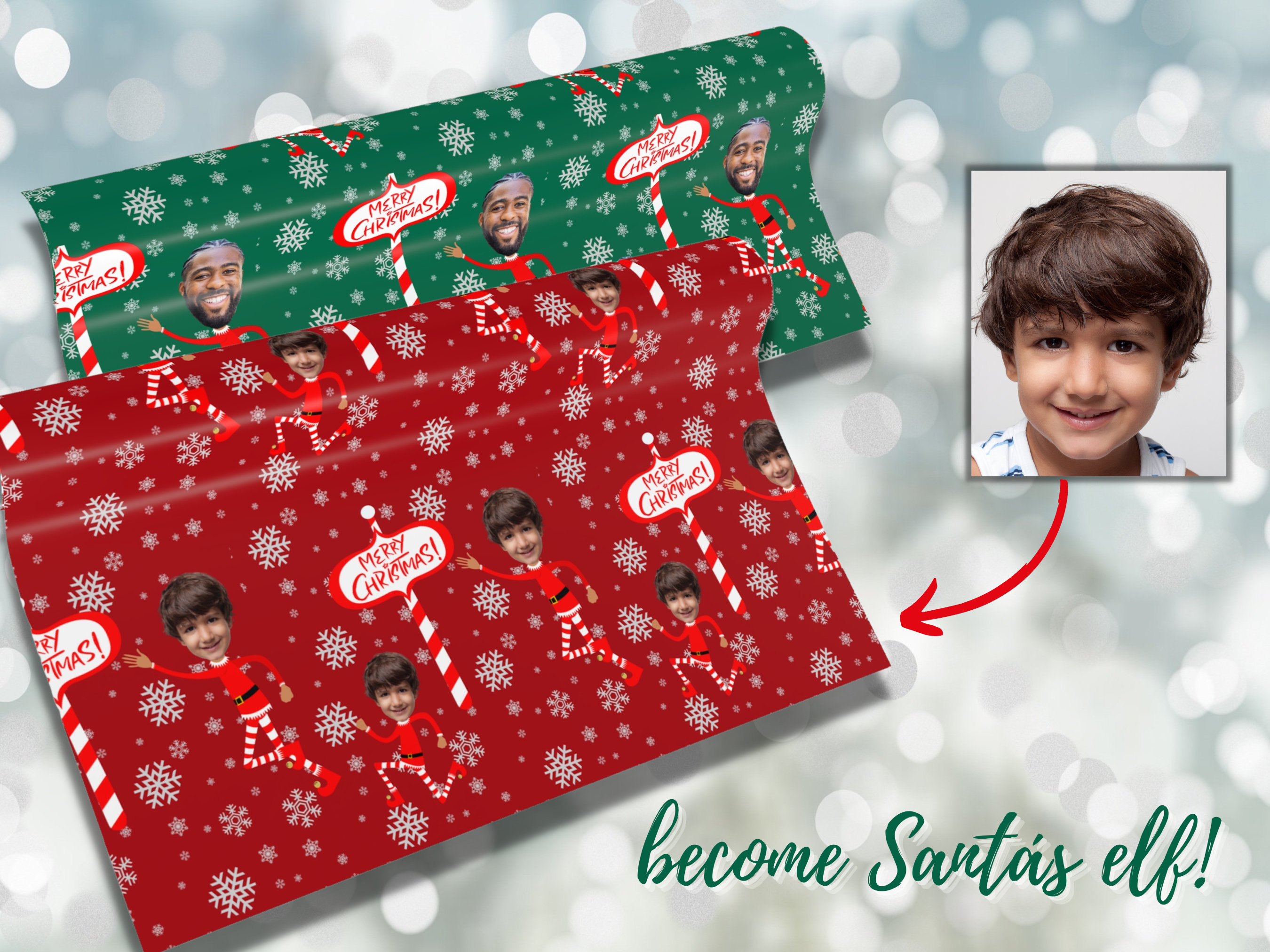 Custom Face Photo Santa's Elf Christmas Wrapping Paper - Etsy Canada