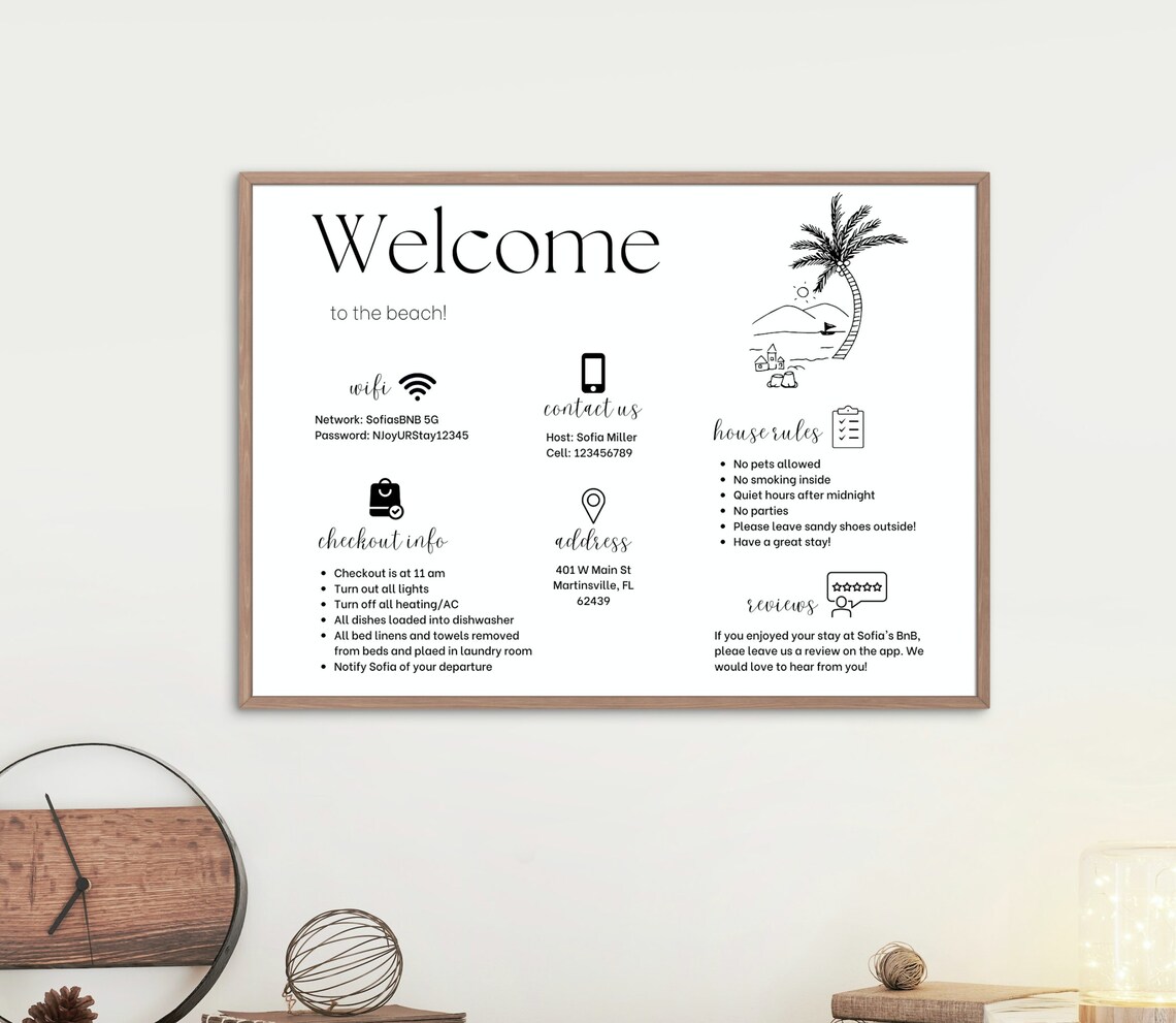 BEACH THEME Airbnb Welcome Sign Template in Canva Vacation - Etsy