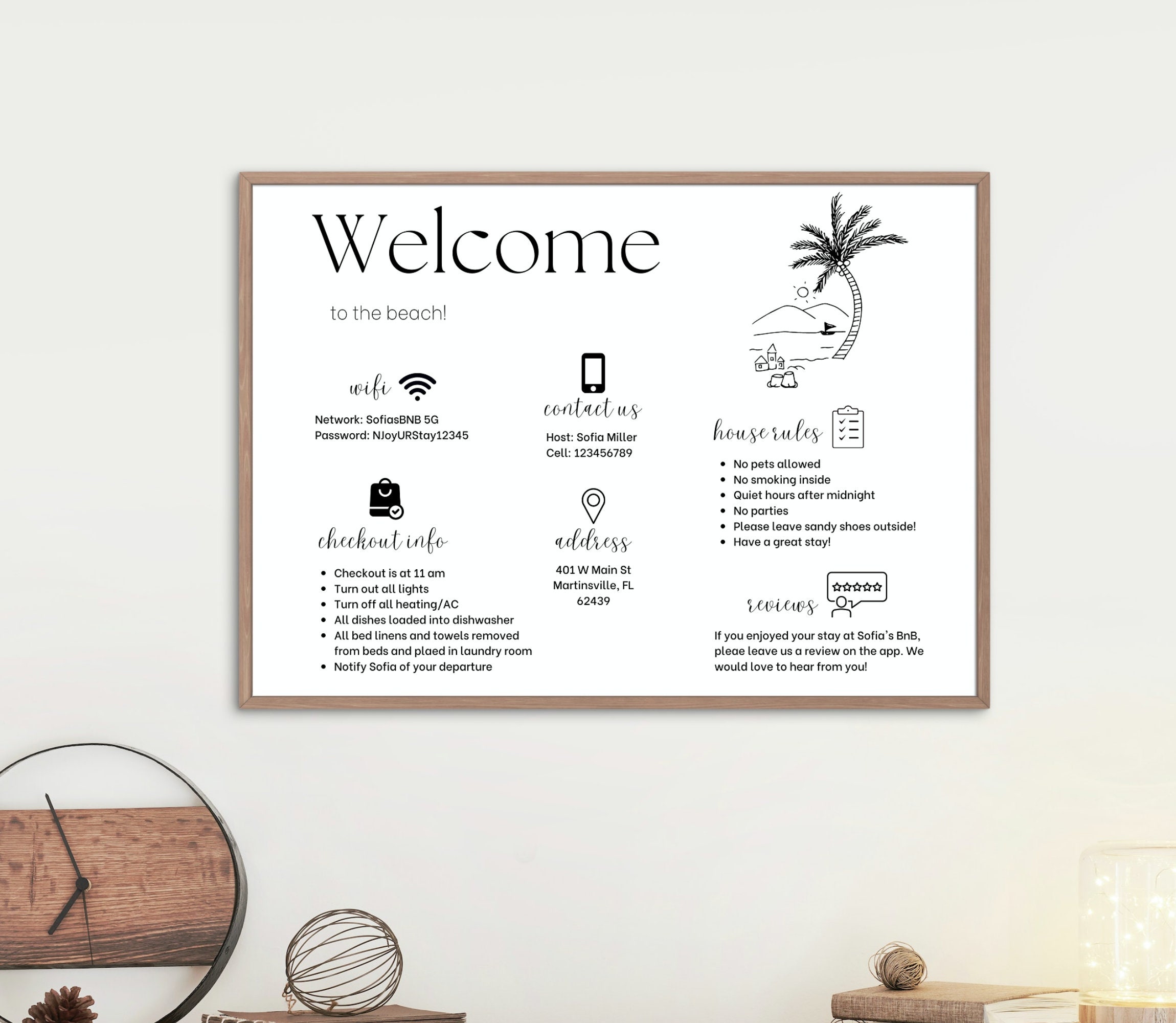 BEACH THEME Airbnb Welcome Sign Template in Canva, Vacation Rental ...