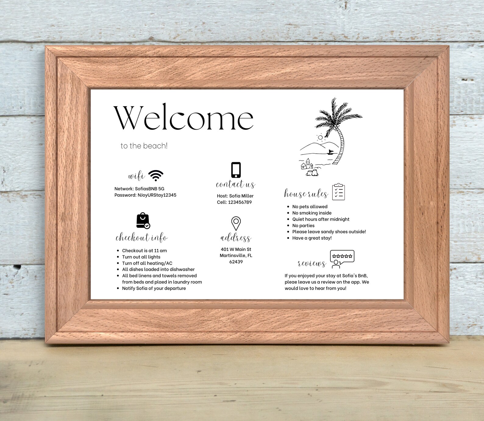 BEACH THEME Airbnb Welcome Sign Template in Canva, Vacation Rental ...