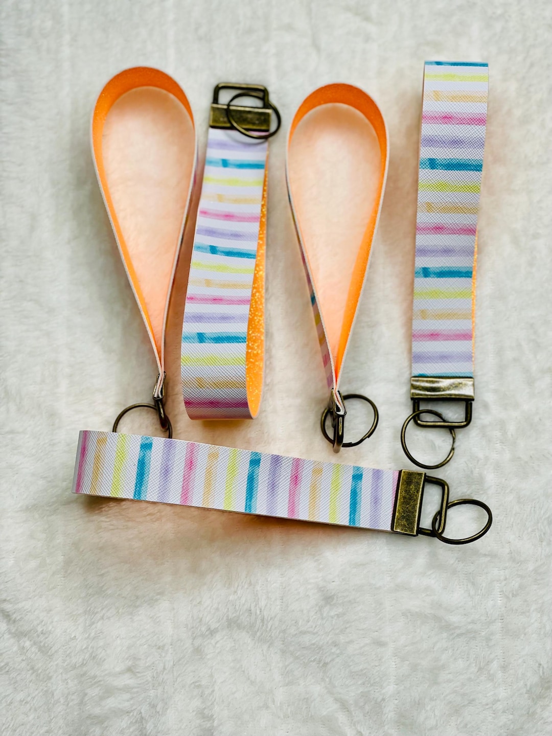 Pastel Striped Key Fob With Orange Glitter Underside – Stylish ...