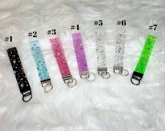 Holographic Jelly Keychain, Transparent Sparkly Key Fob, Clear Wristlet ...