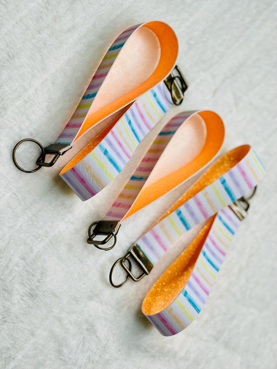 Pastel Striped Key Fob With Orange Glitter Underside – Stylish ...