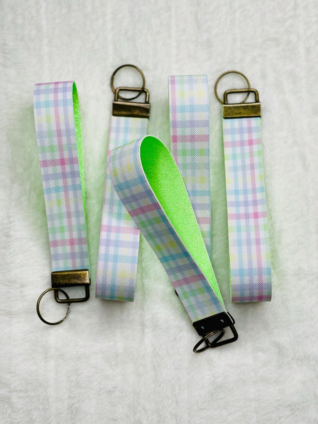 Pastel Plaid Key Fob With Green Glitter Underside – Fun & Functional - Etsy