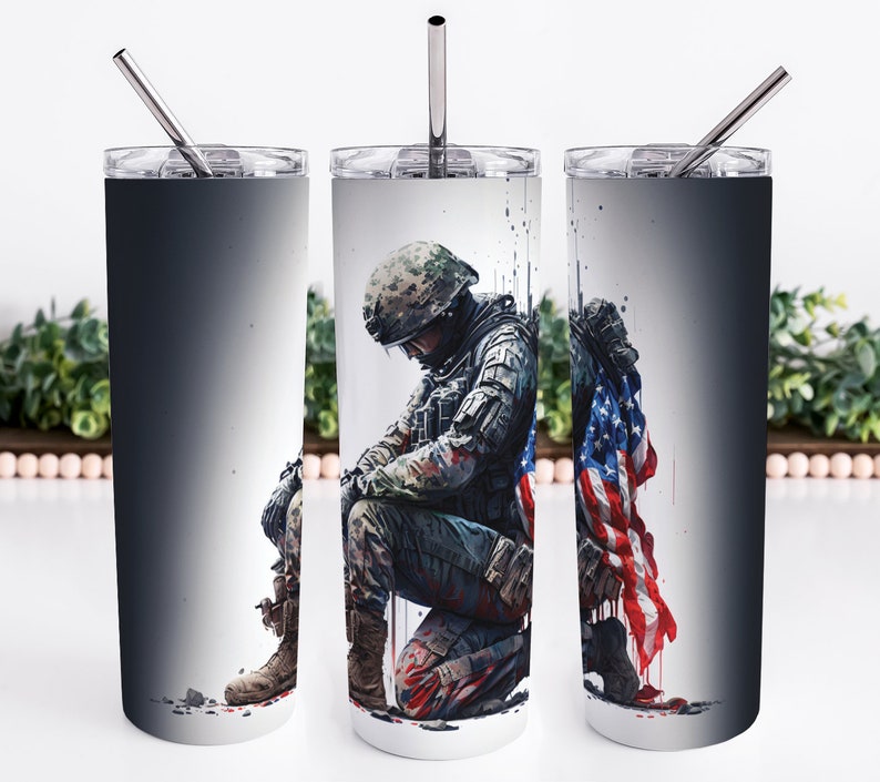 Military Tumbler Wrap Design - 20 Oz Skinny Soldier, American Flag ...