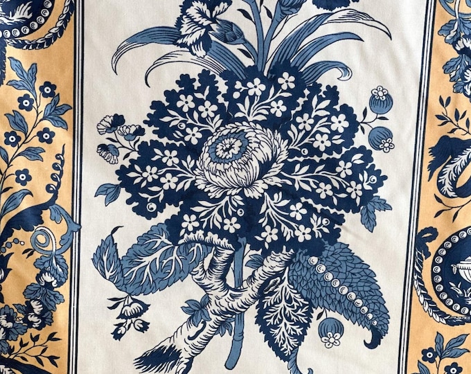 Vintage Waverly Blue, Yellow, and White, Floral Toile Fabric by the ...