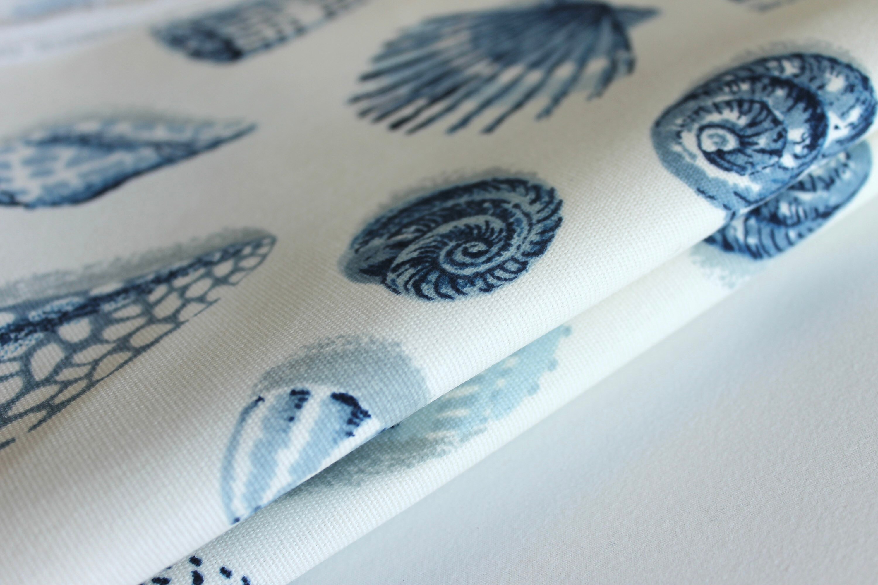 Blue and Cream Seashell Patterned Fabric by the Yard Pillow - Etsy