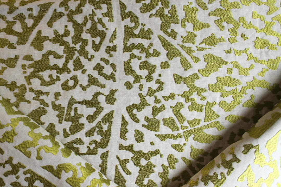 Jim Thompson Mulberry Tree in Green, 1.5 Yards, Metallic Embroidered ...