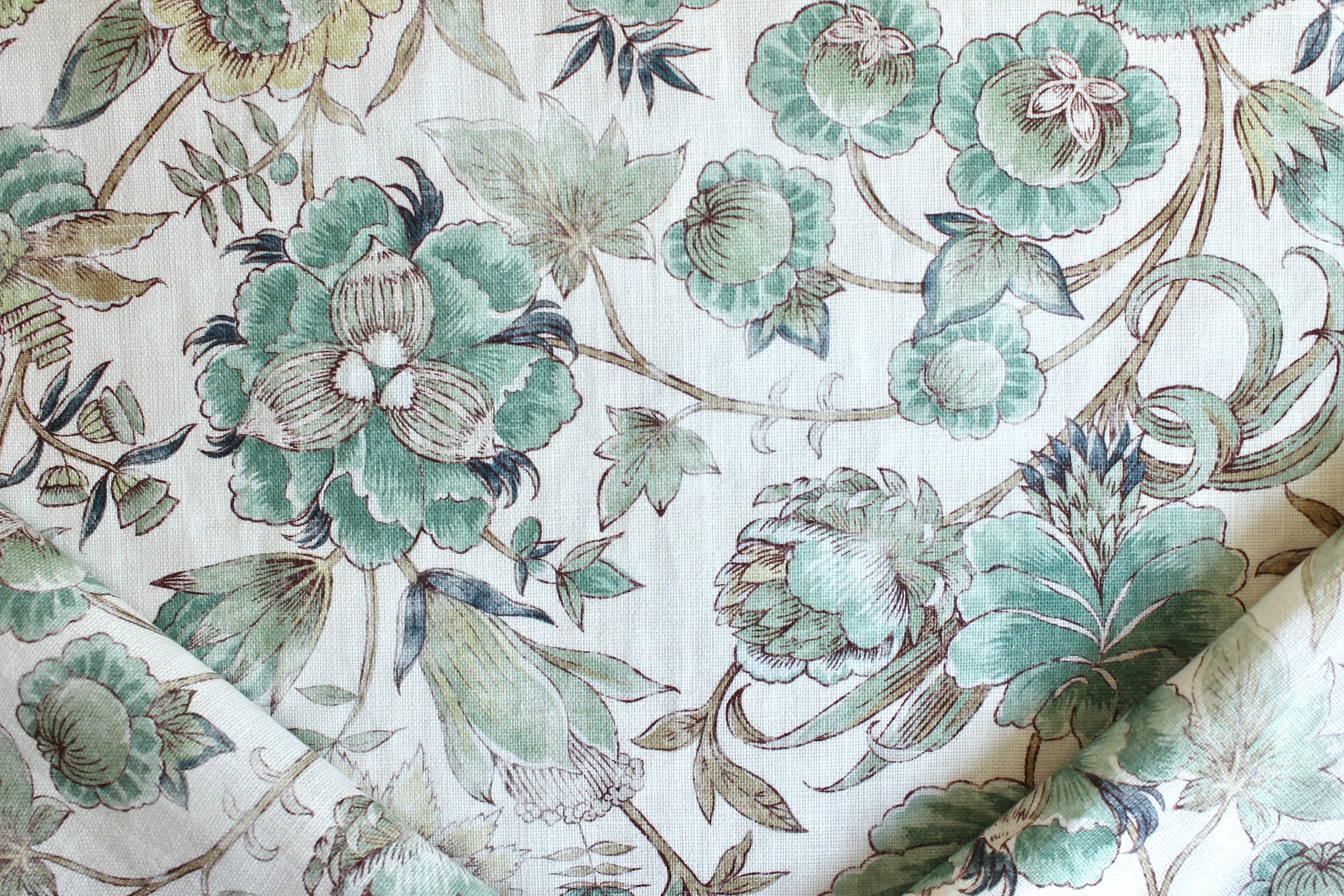 Suzanne Tucker Home Lucretia in Jade, Floral Linen Fabric by the Yard ...
