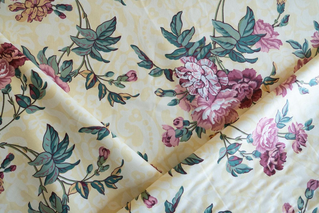 Vintage Waverly Yellow Floral Red Roses "senorita" Upholstery Fabric by ...