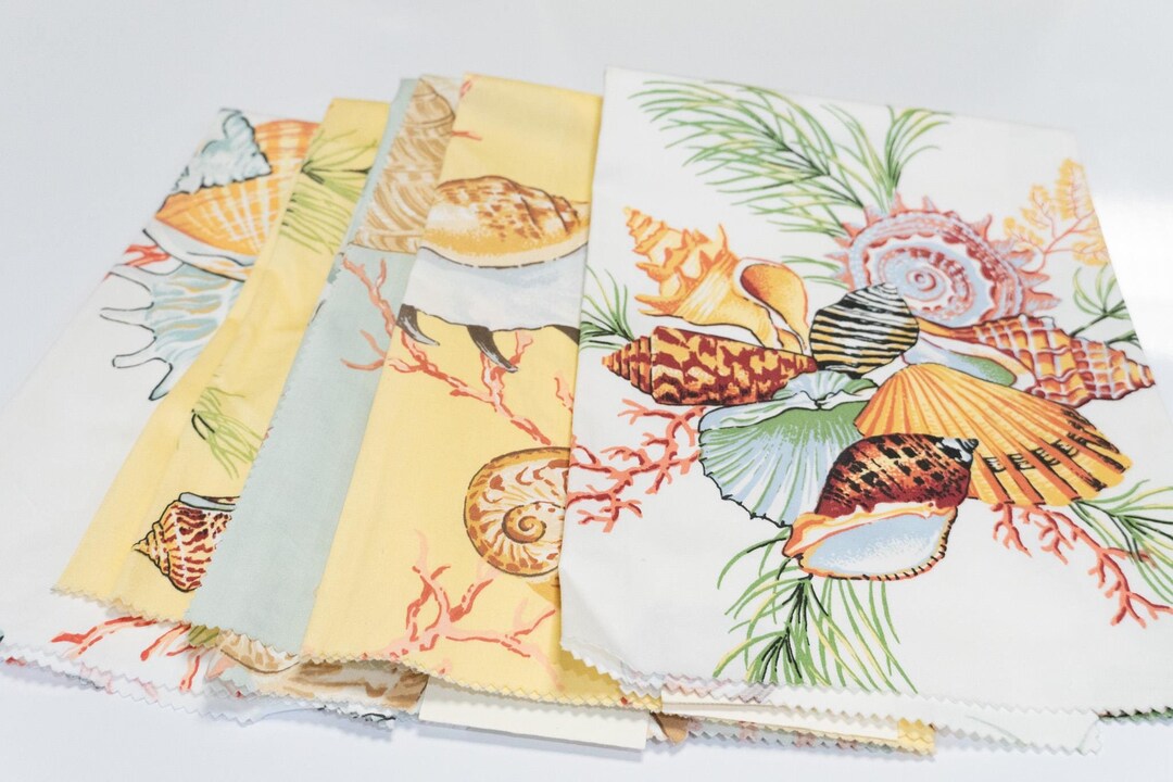 Set of Five 26" by 26" Retired Thibaut Nautical Coral Print Fabric ...