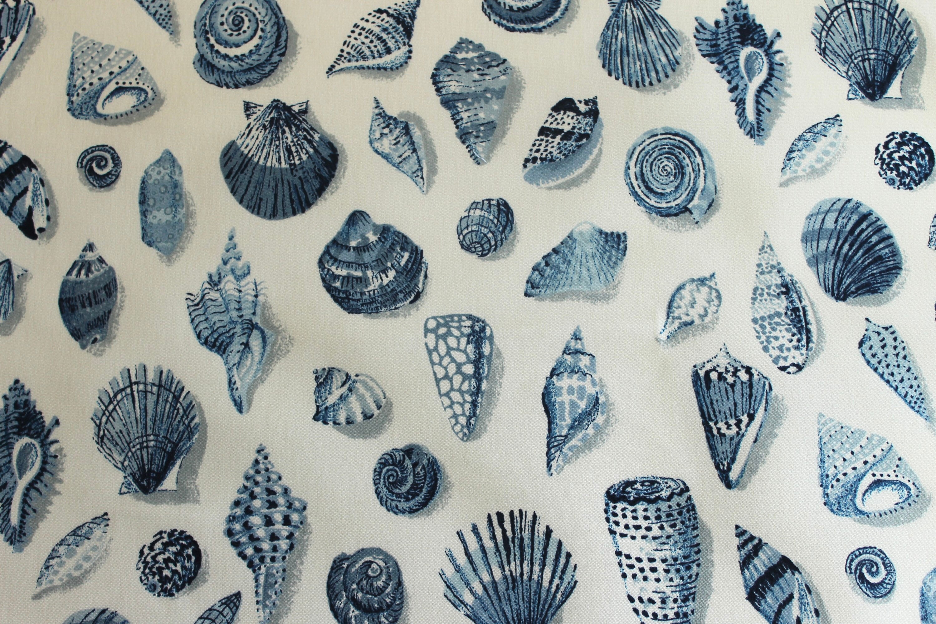 Blue and Cream Seashell Patterned Fabric by the Yard Pillow - Etsy