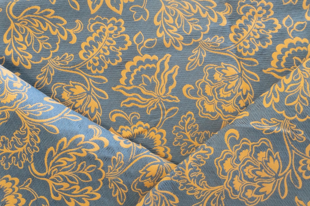 Yellow and Blue Woven Floral Upholstery Fabric Remnant 1 Yard - Etsy