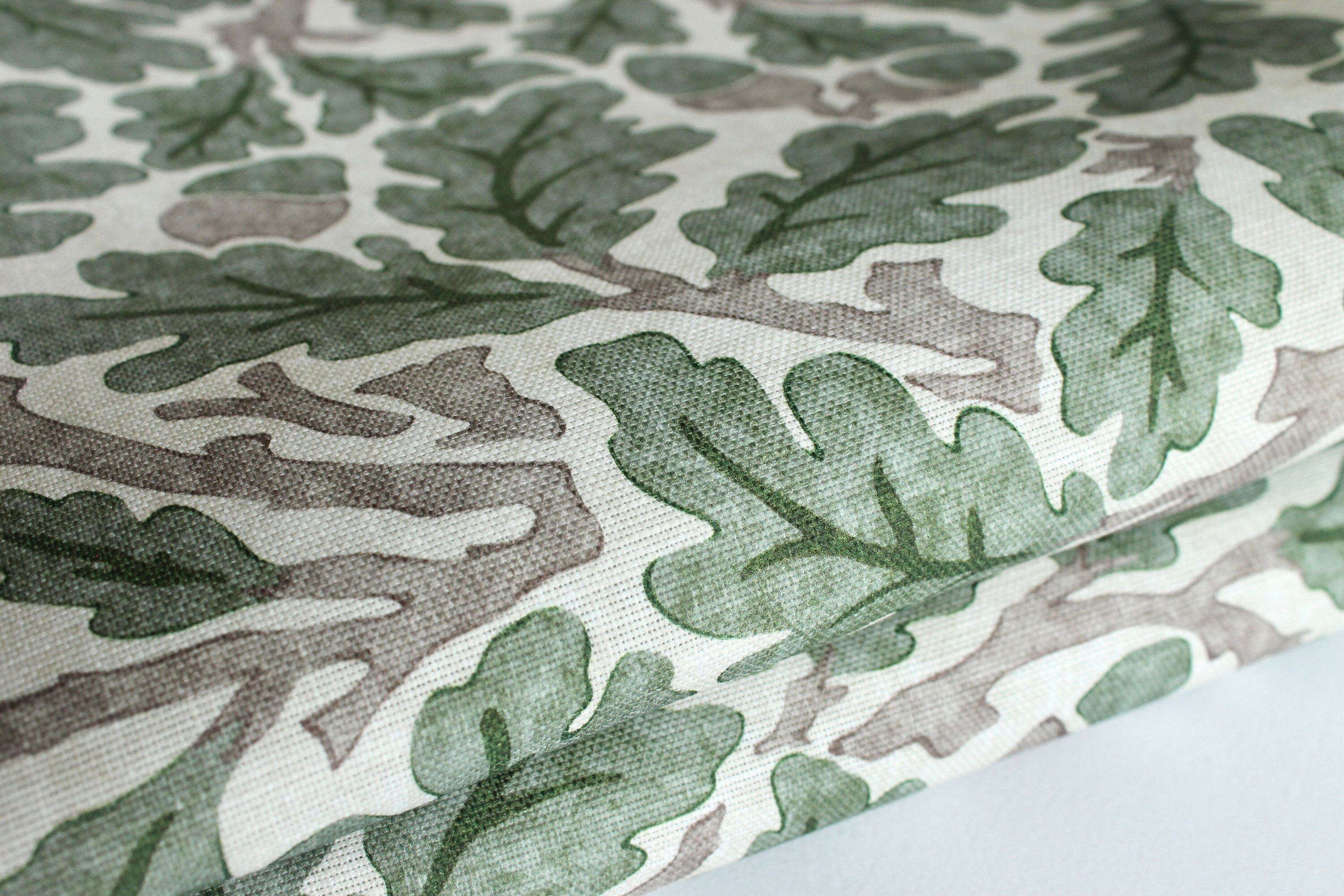 Morris & Co Morris Oak in Forest/cream, Cotton/linen Blend Fabric by ...
