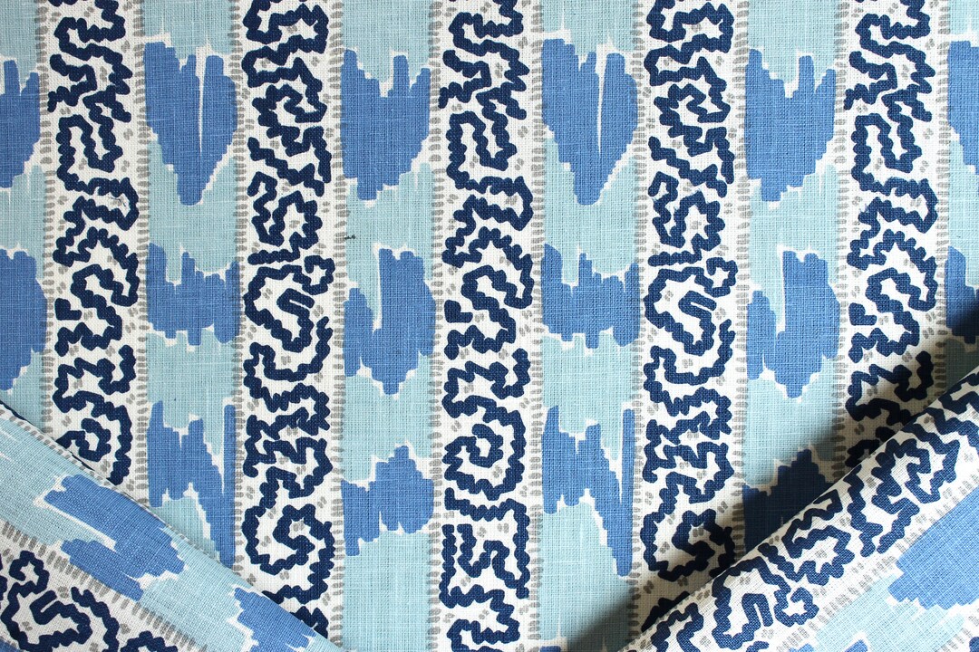 Quadrille China Seas Bijou Stripe in Denim Blue, Linen Fabric by the ...
